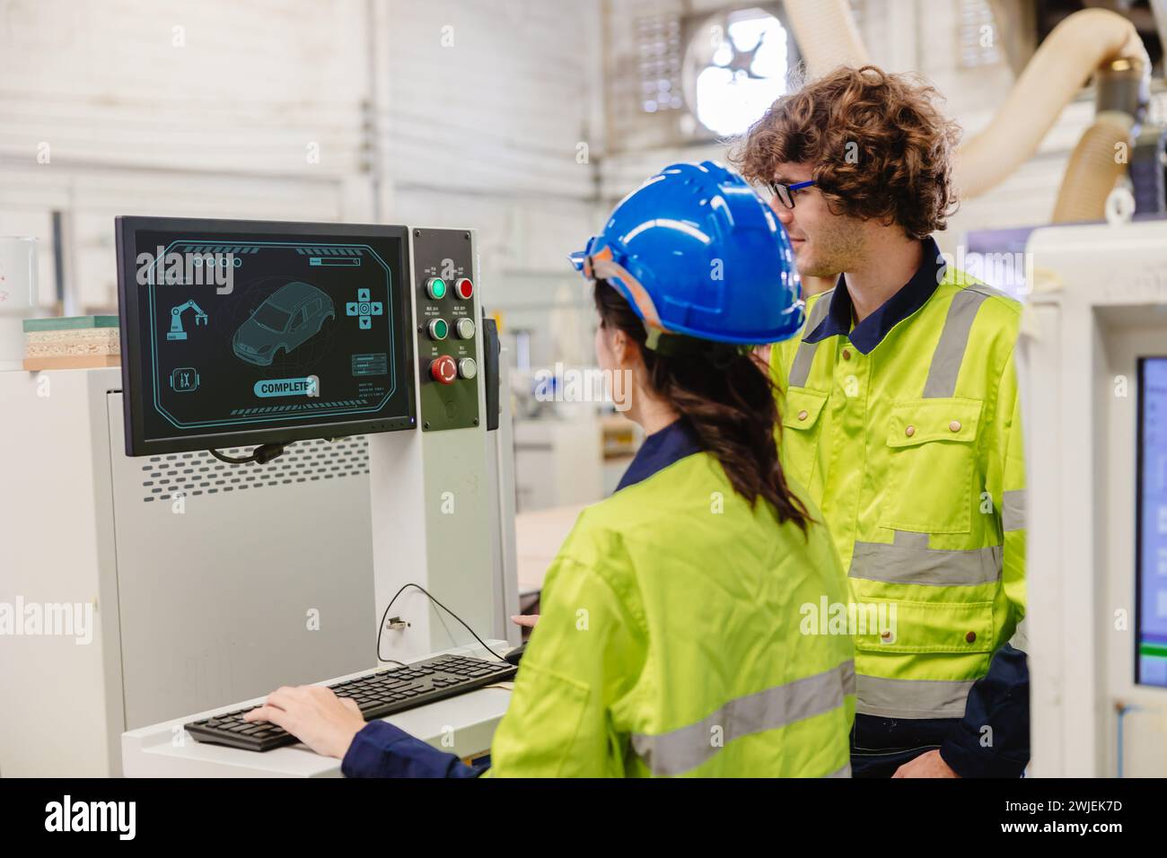 engineer team staff worker working in wooden furniture factory control ...