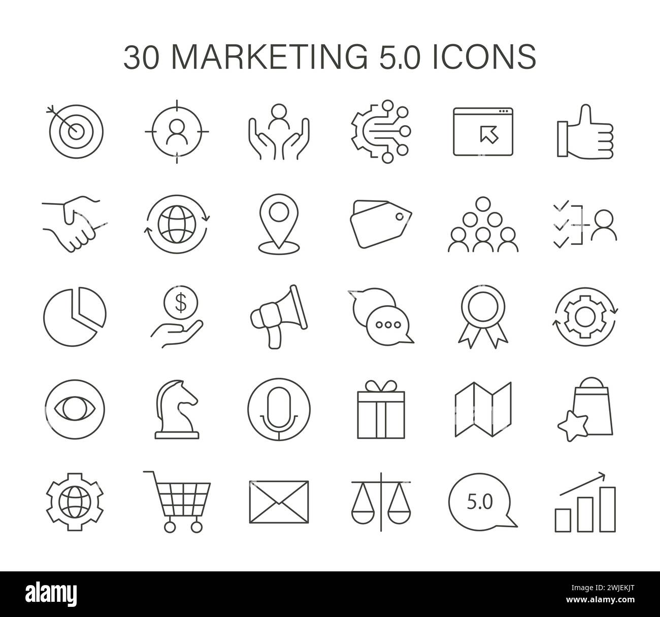 Marketing 5.0 icon set. Essential visual elements representing advanced ...