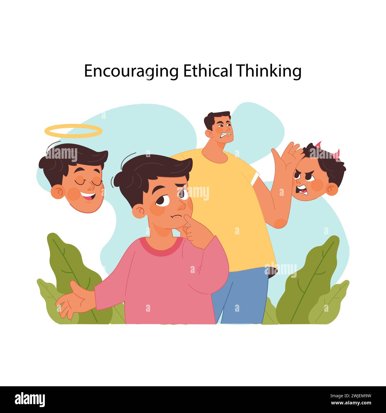 Ethical development concept. Child contemplating right and wrong ...