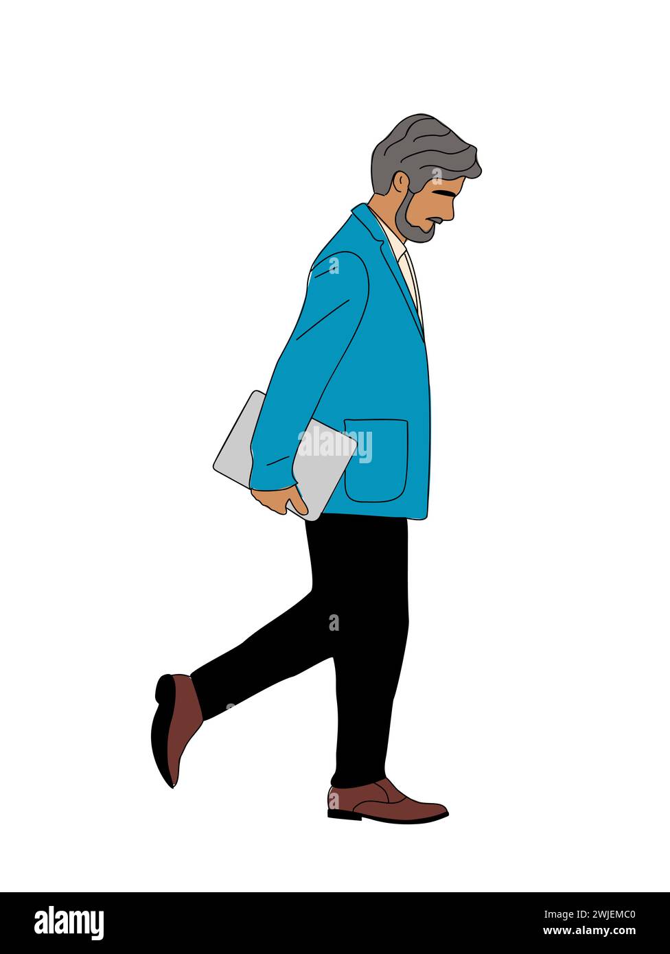 Senior business man walking side view with laptop Stock Vector Image ...