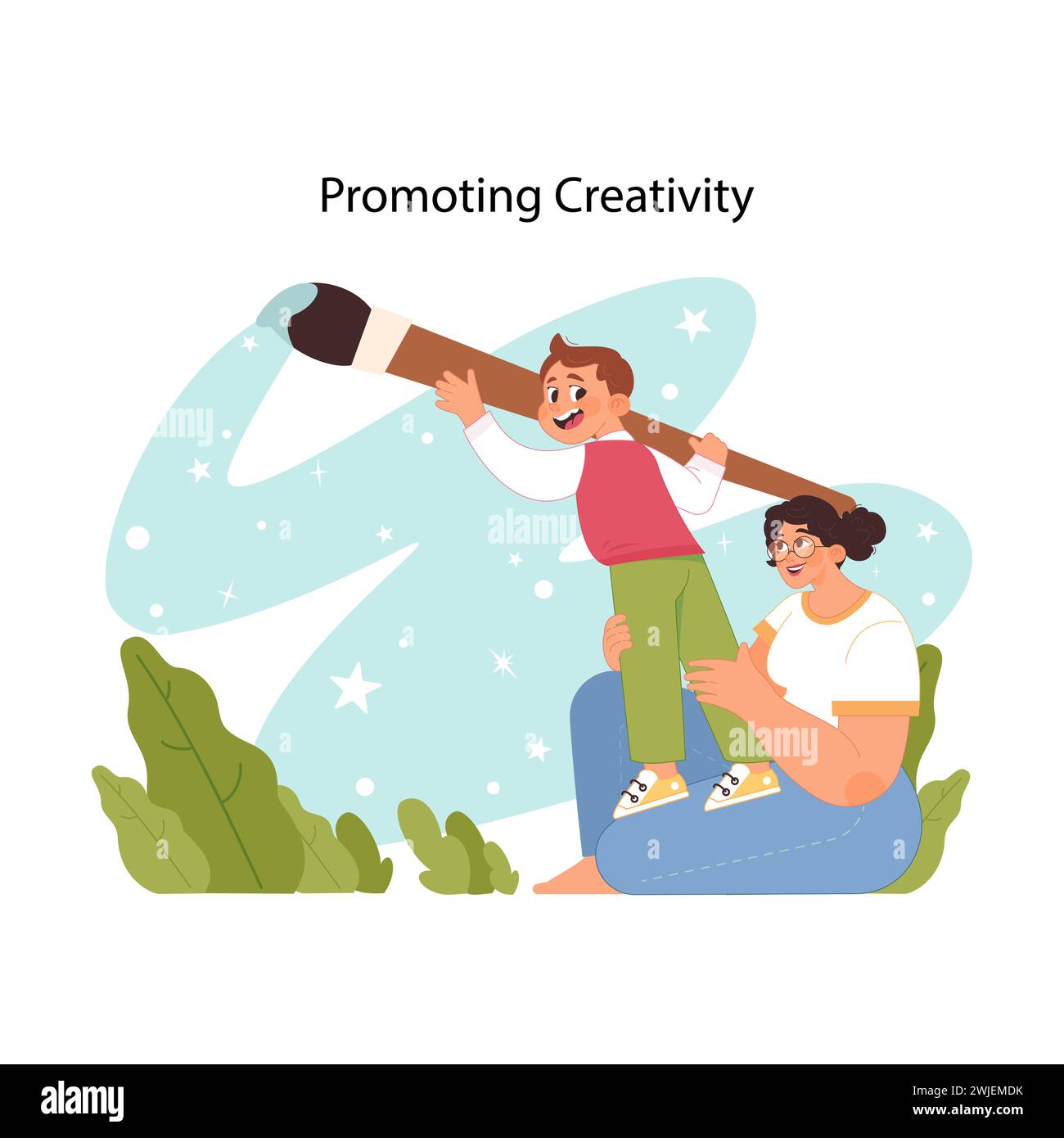 Creativity boost. Mother helping son paint and express himself through ...