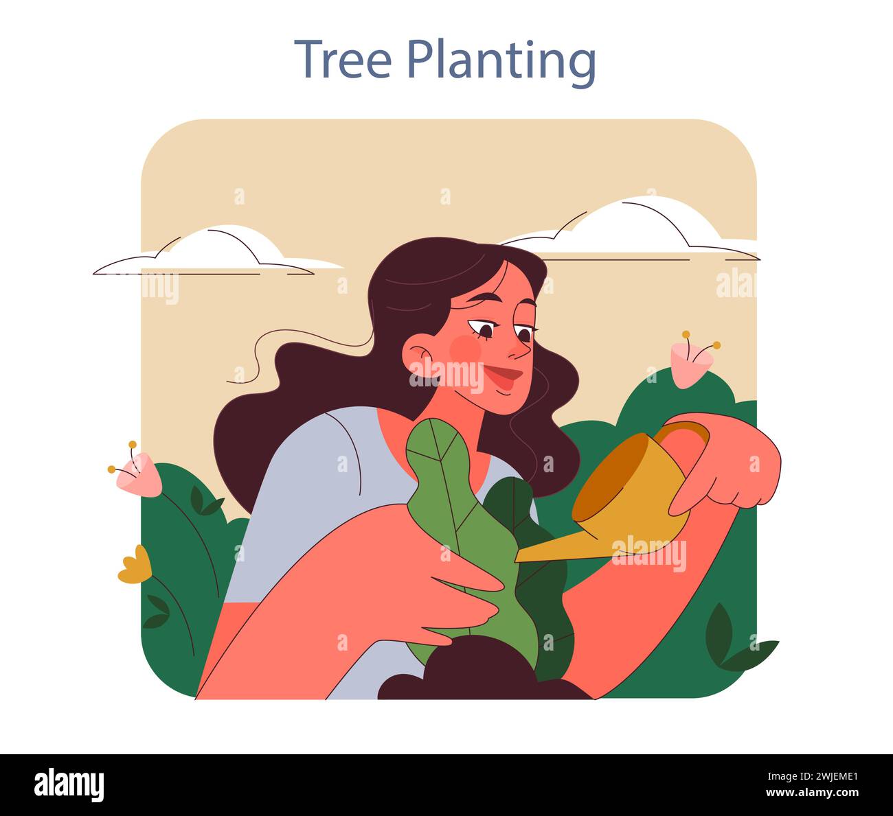 Tree Planting concept. A woman nurturing young sapling, capturing the essence of growth and ...