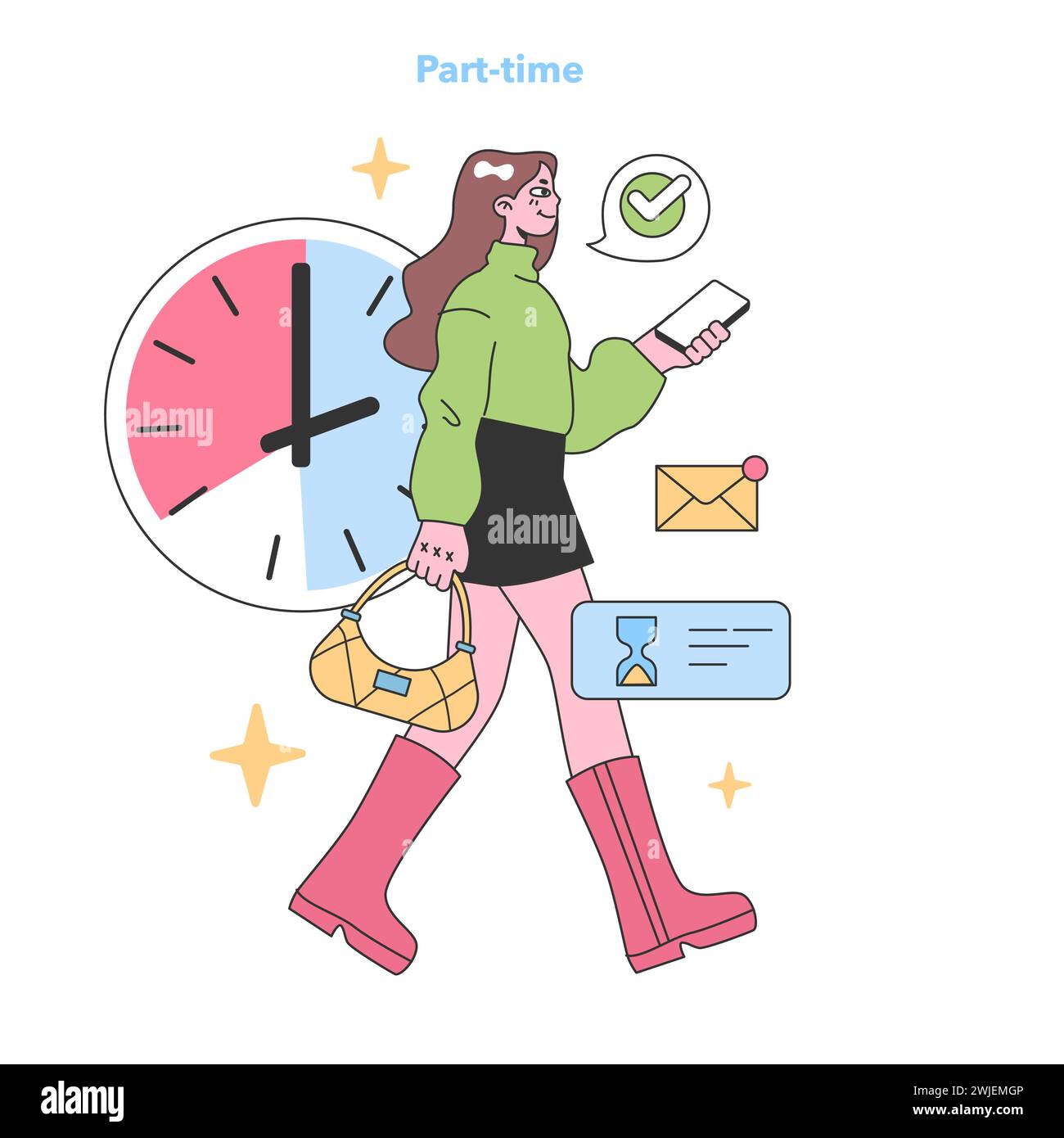 Confident woman manages her time efficiently, juggling part-time work ...