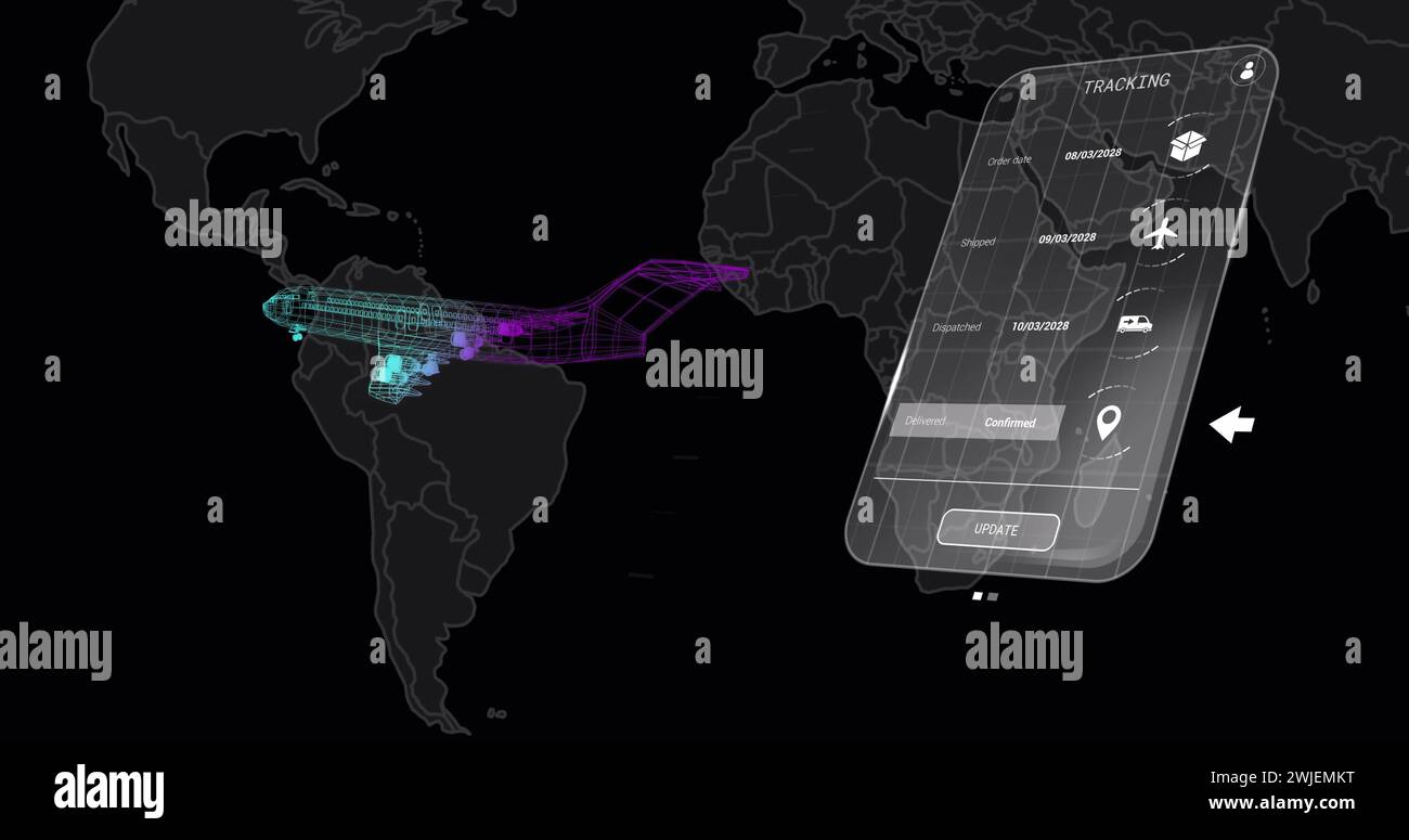 Image of digital interface with icons and data processing over digital ...
