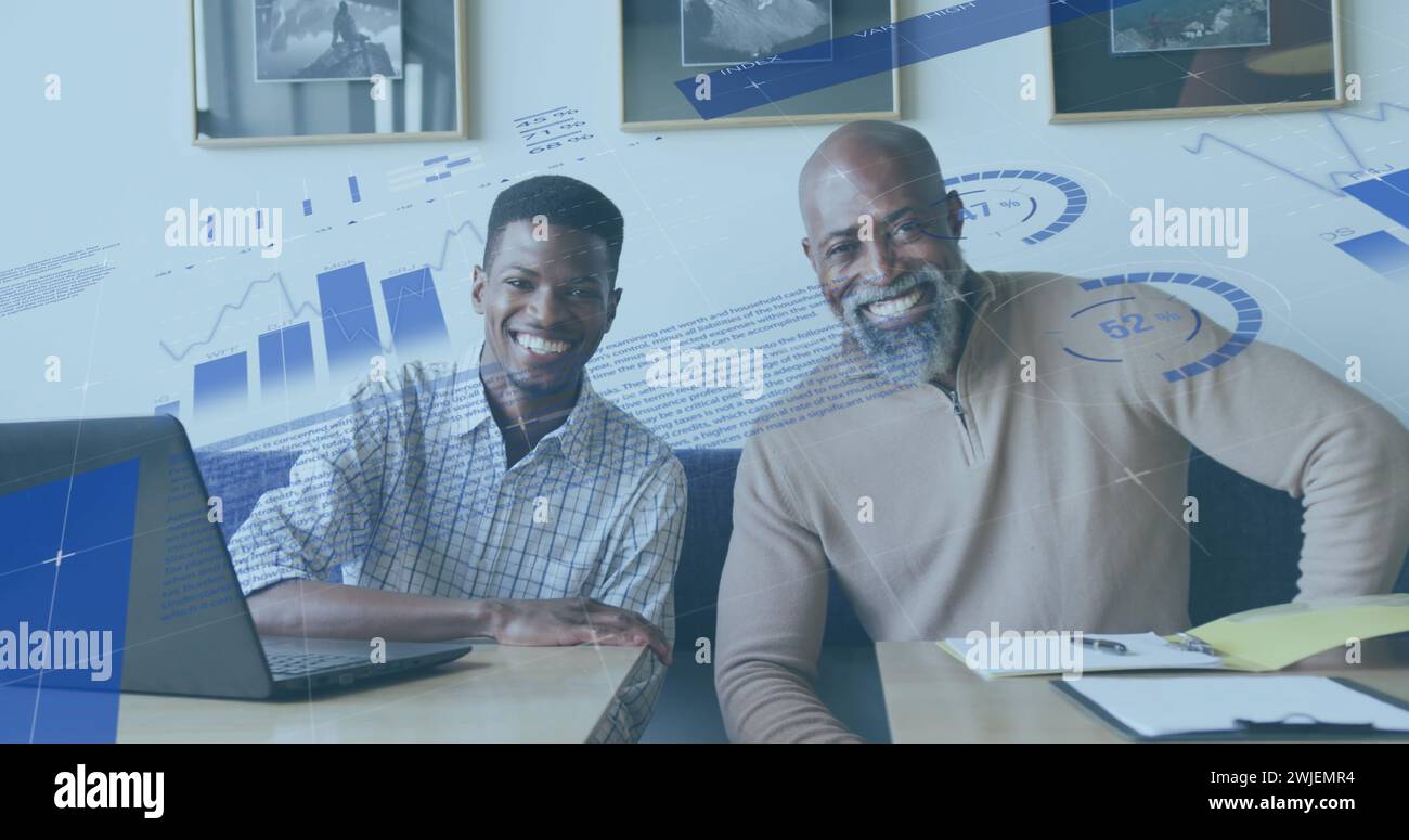 Image of data processing over african american business people in ...