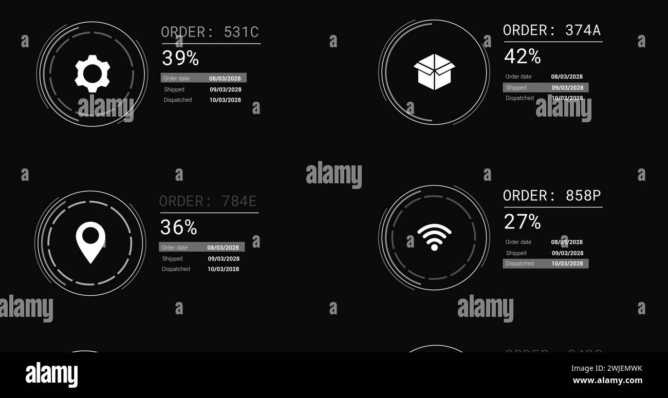 Image of icons with data processing on black background Stock Photo - Alamy