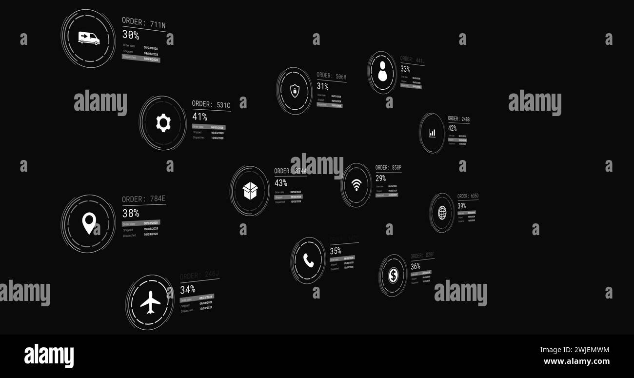 Image of icons with data processing on black background Stock Photo - Alamy
