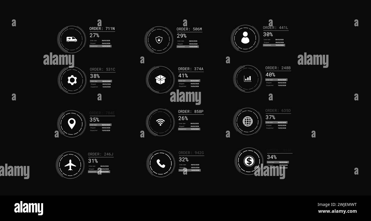 Image of icons with data processing on black background Stock Photo - Alamy