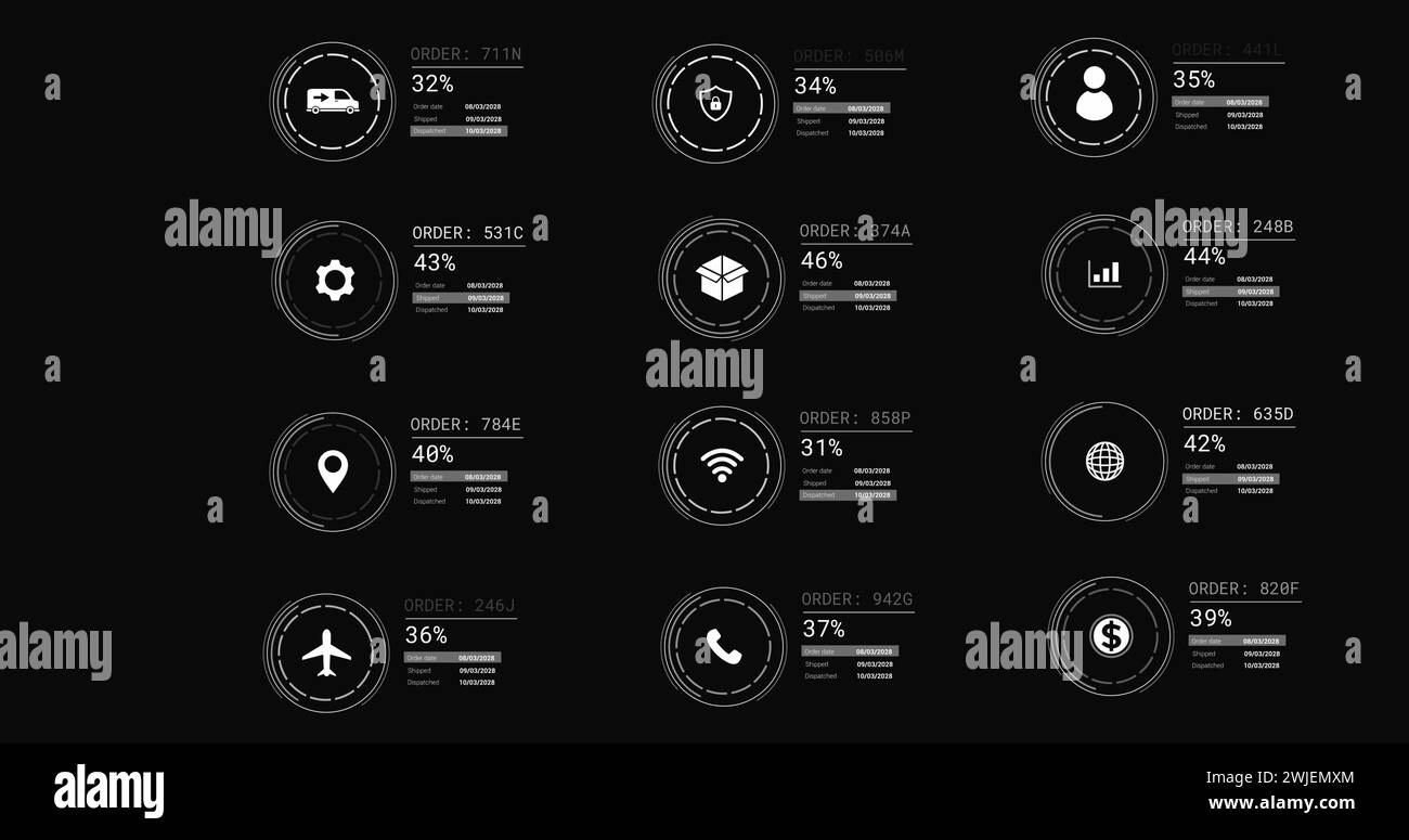 Image of icons with data processing on black background Stock Photo - Alamy