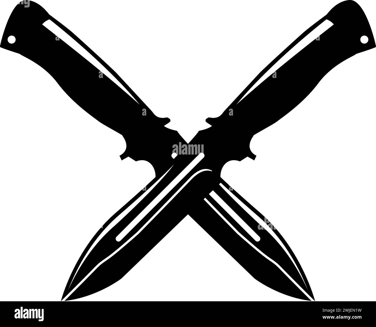 Crossed Hunting Knife Isolated Icon in Flat Style Stock Vector Image ...
