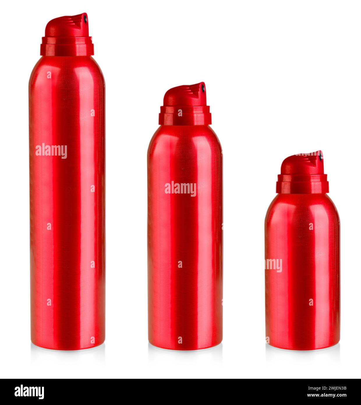 The Set of red cosmetic spray bottles isolated on white background ...