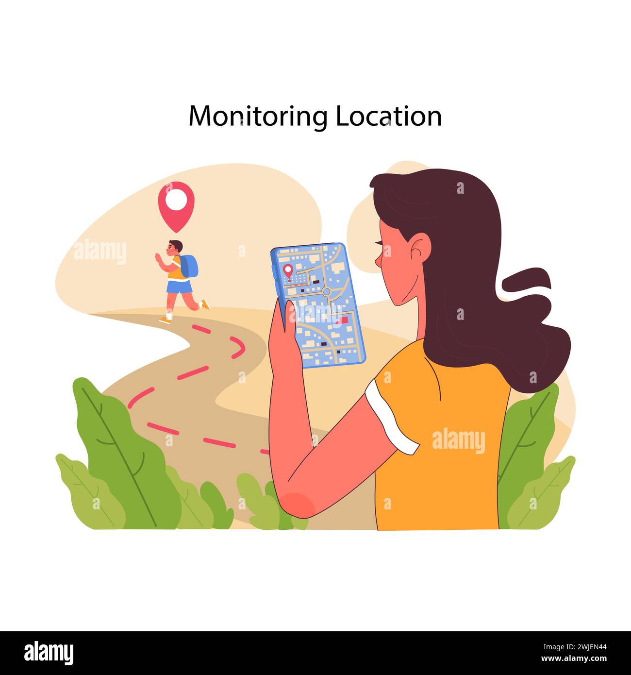 Monitoring location concept. Attentive parent using GPS tracking app to ...