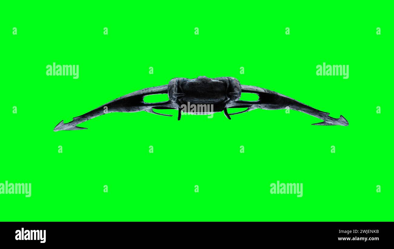 Alien scary spaceship, invader. Green screen. 3d rendering Stock Photo ...