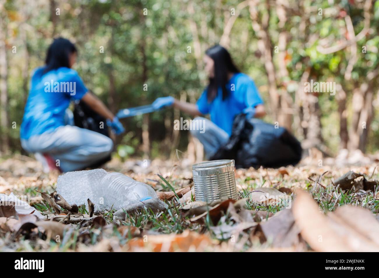 Volunteer team in nature for community service, teamwork and planning with leadership Stock ...