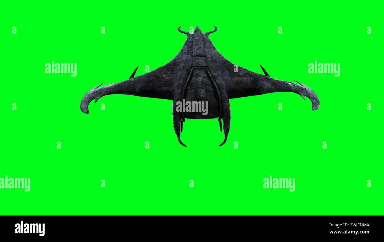 Alien scary spaceship, invader. Green screen. 3d rendering Stock Photo ...