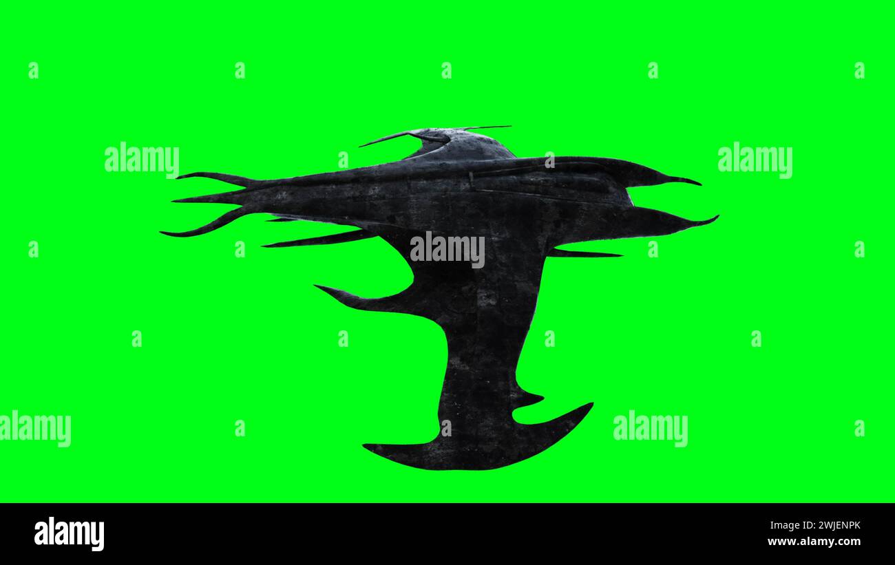 Alien scary spaceship, invader. Green screen. 3d rendering Stock Photo ...