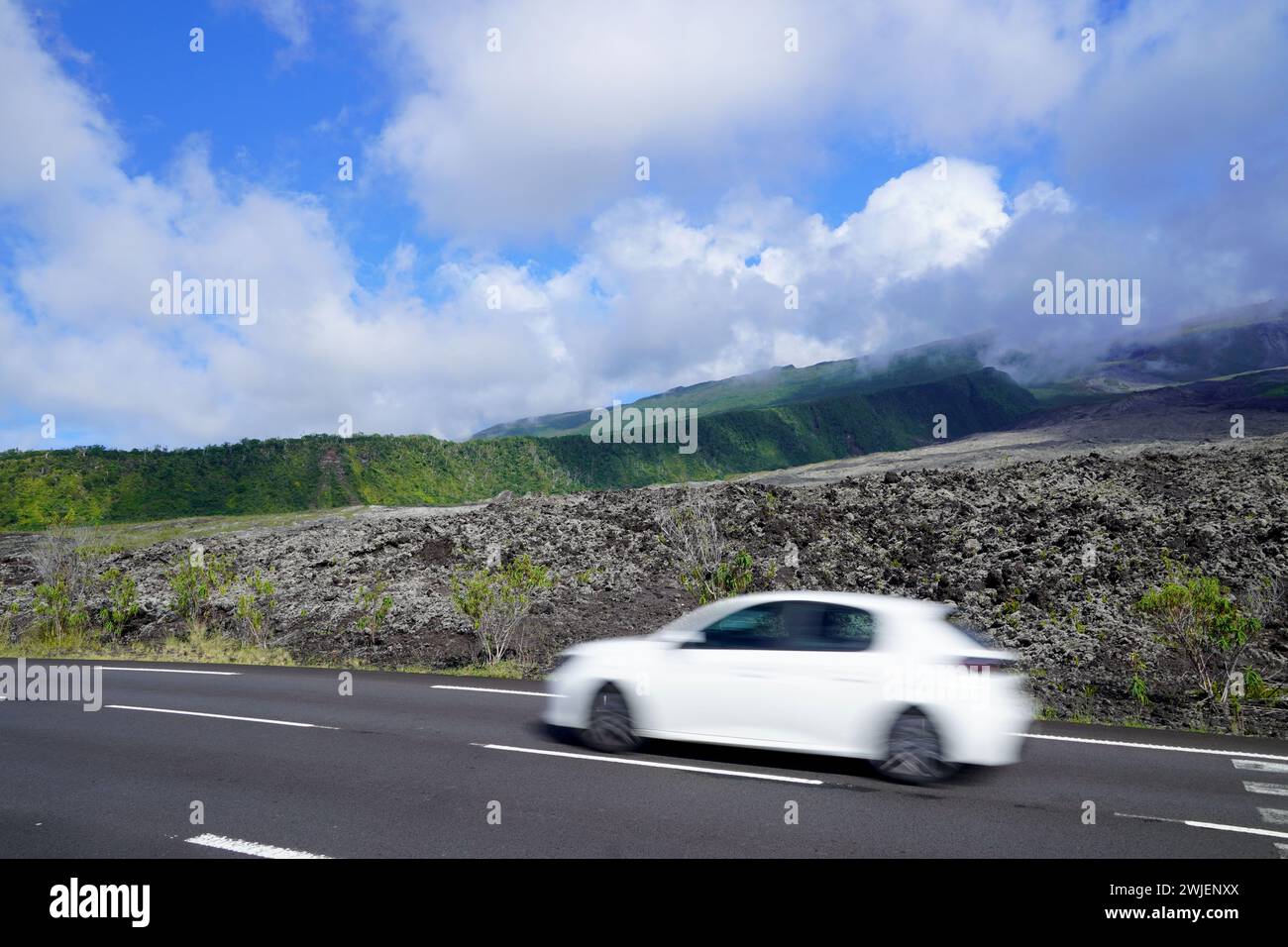 Reunion, (Reunion Island): the Lava Road, section of the highway Route ...