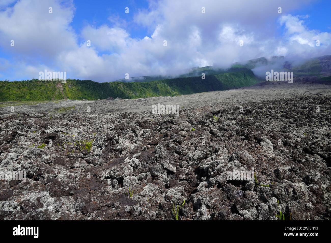 Reunion, (Reunion Island): the Lava Road, section of the highway Route ...