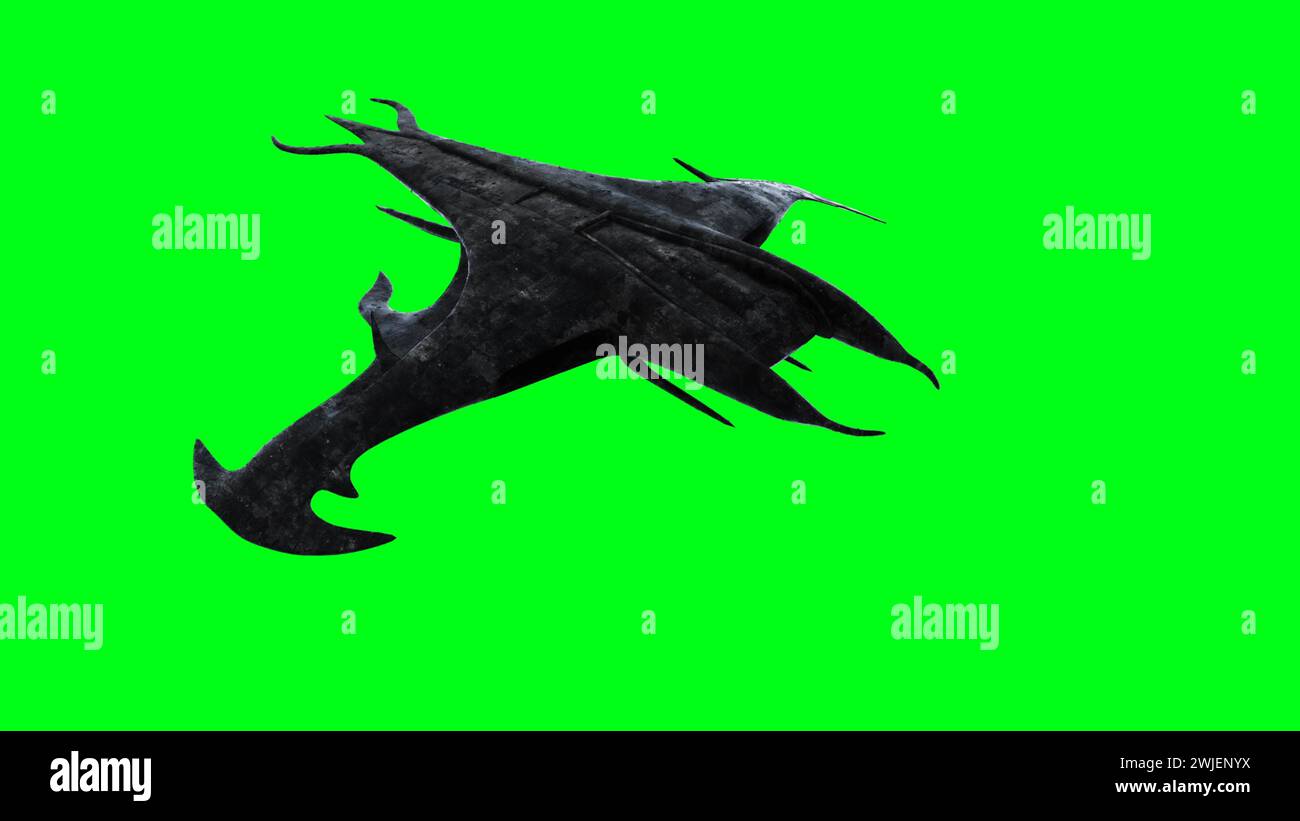 Alien scary spaceship, invader. Green screen. 3d rendering Stock Photo ...