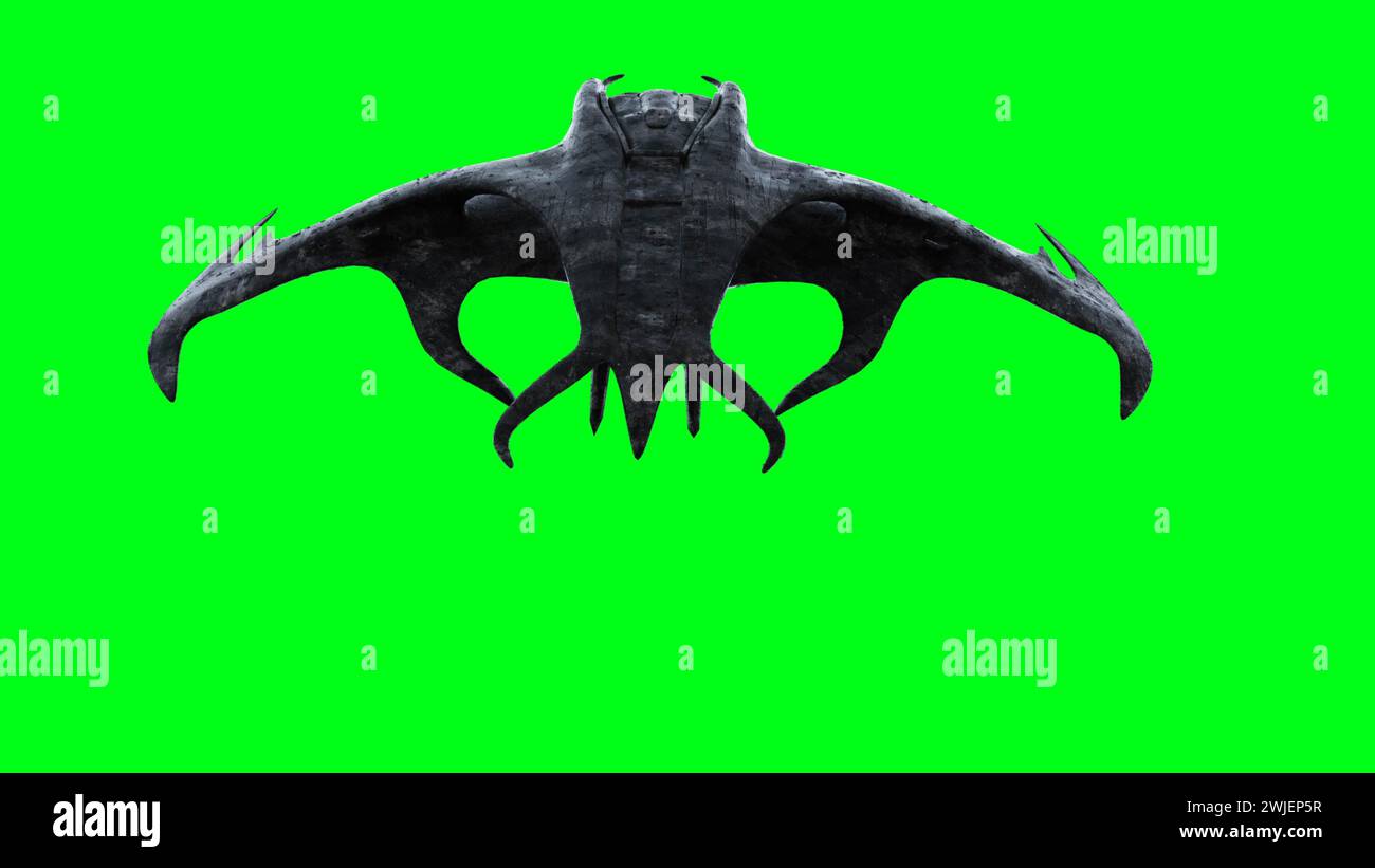 Alien scary spaceship, invader. Green screen. 3d rendering Stock Photo ...