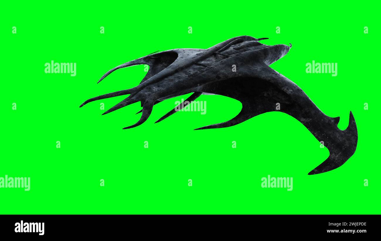 Alien scary spaceship, invader. Green screen. 3d rendering Stock Photo ...