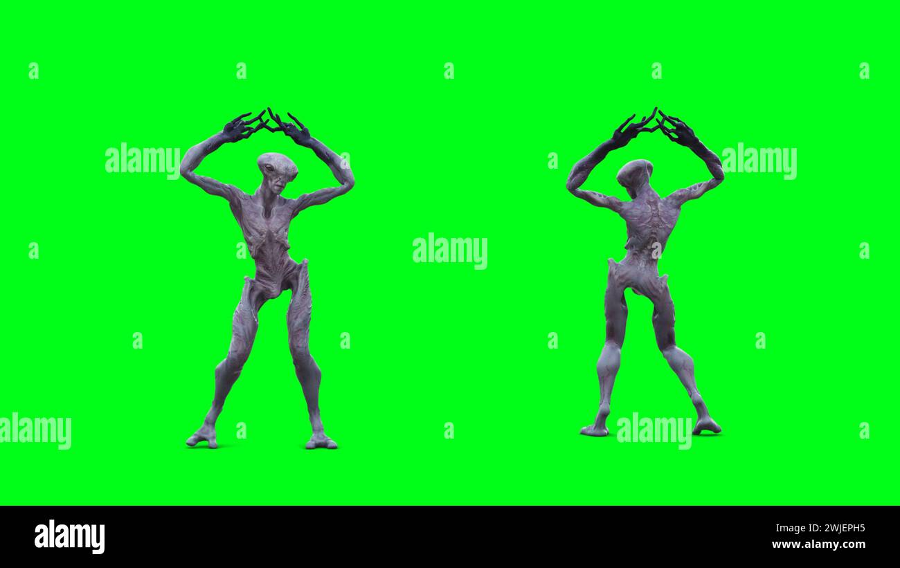Scary Alien green screen isolate. 3d rendering Stock Photo - Alamy