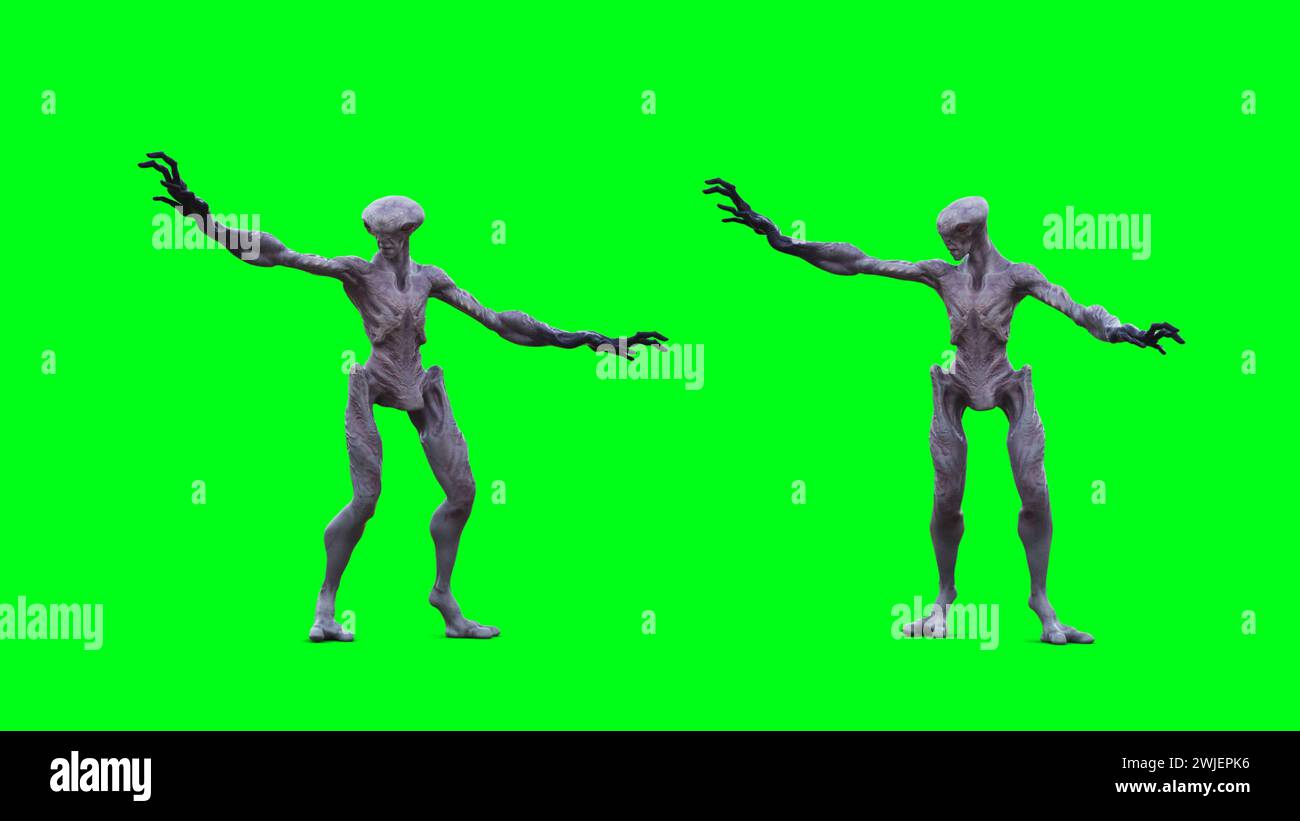 Scary Alien green screen isolate. 3d rendering Stock Photo - Alamy