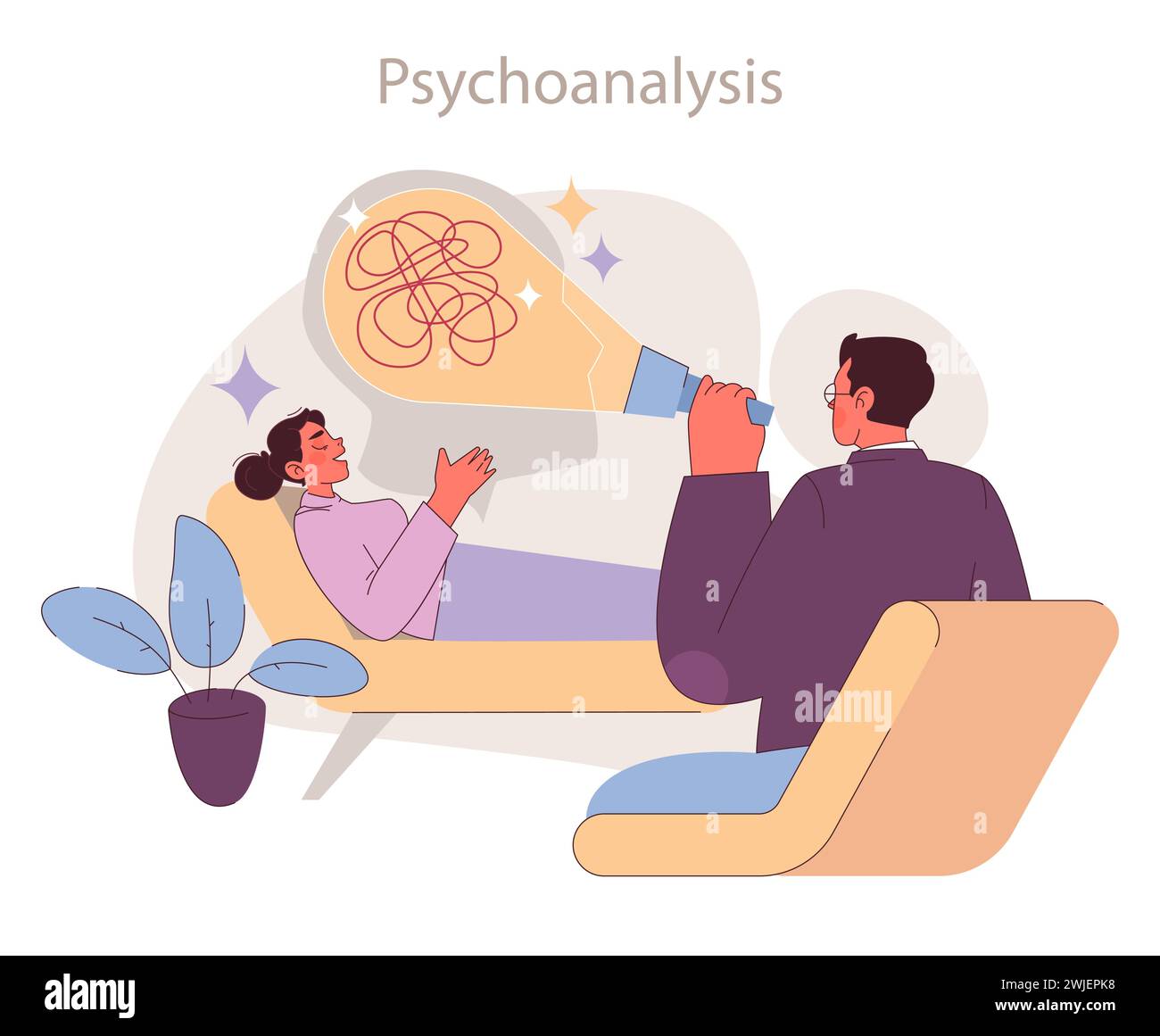 Unraveling Minds concept. A patient discovers inner thoughts through ...