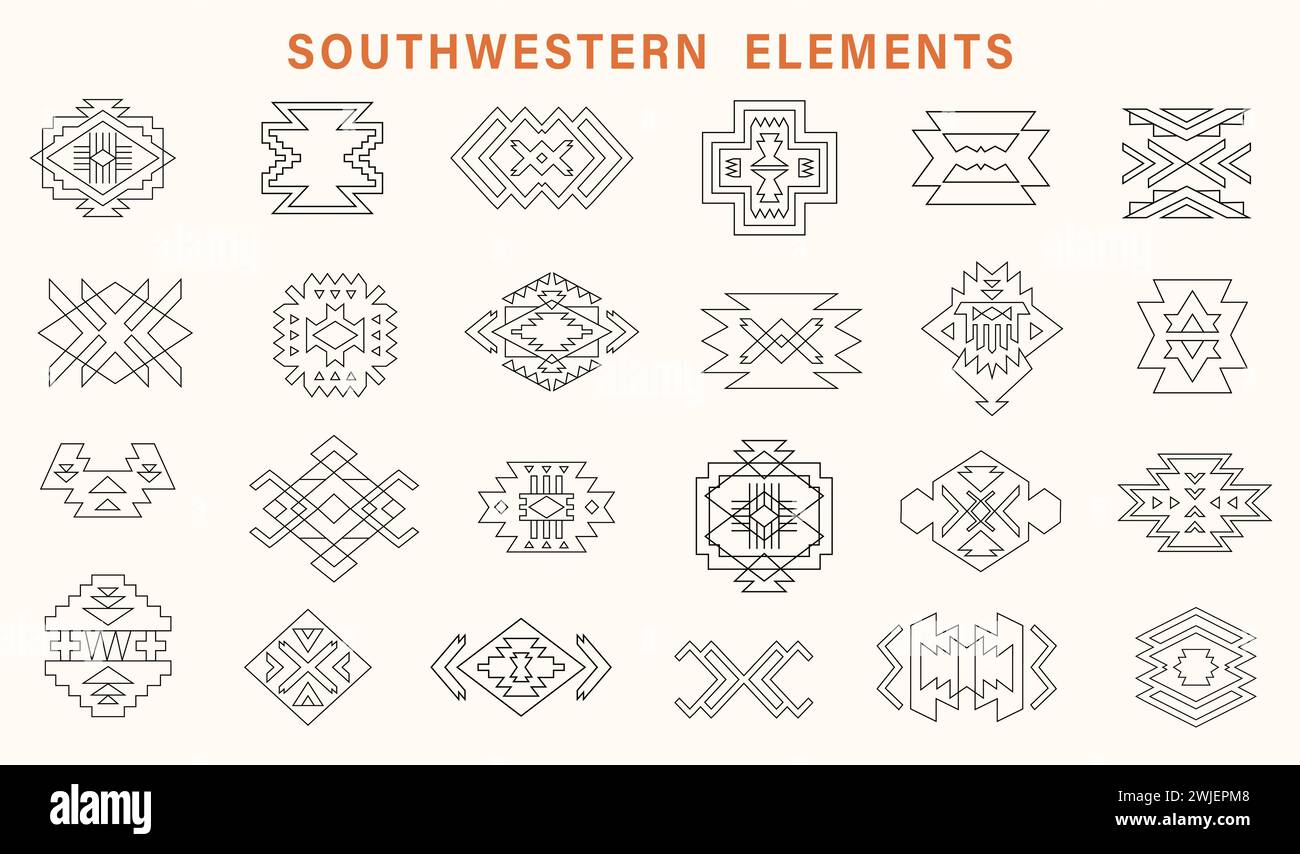 Aztec Navajo Tribal Shapes Set Southwestern Symbol Stock Vector Image ...