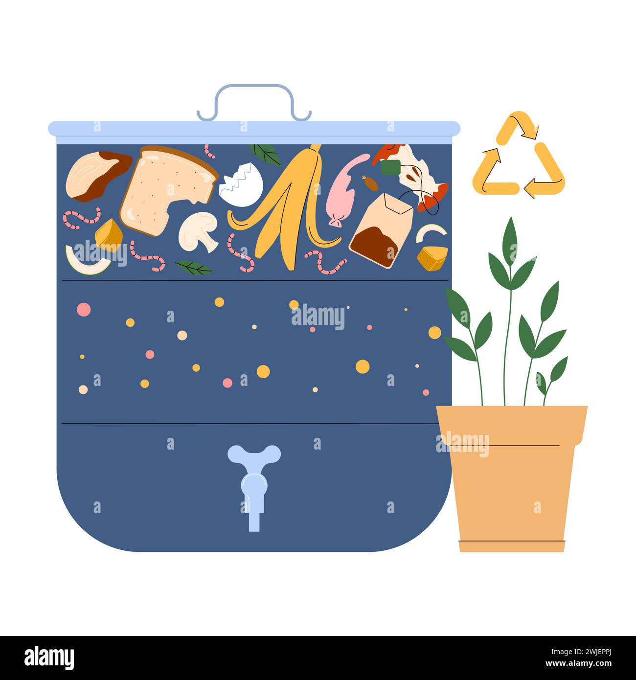 Composting. Food waste and leftovers biodegradation. Compost box full of organic bio waste ...