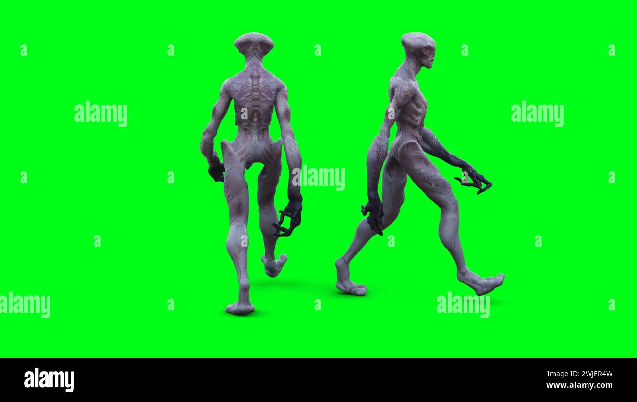 Scary Alien green screen isolate. 3d rendering Stock Photo - Alamy