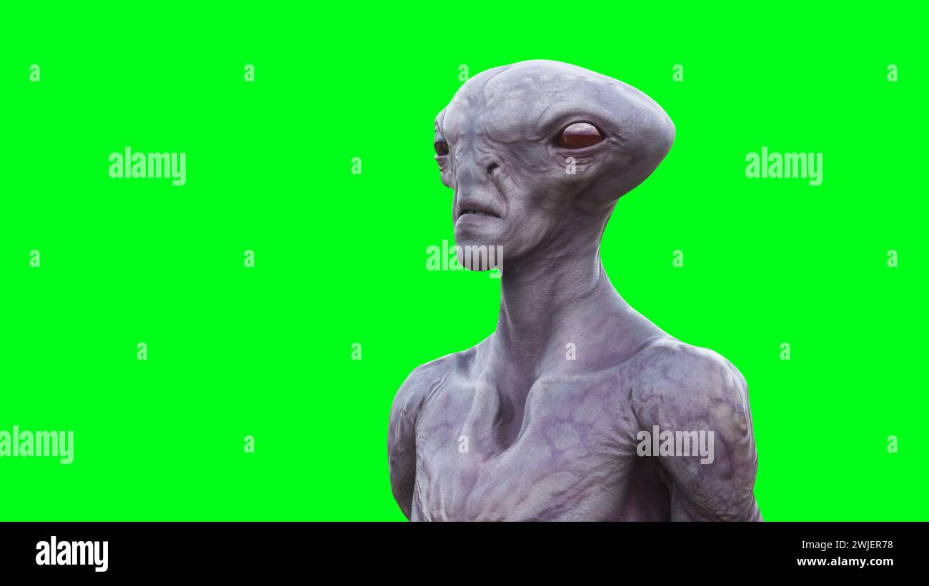 Scary Alien green screen isolate. 3d rendering Stock Photo - Alamy