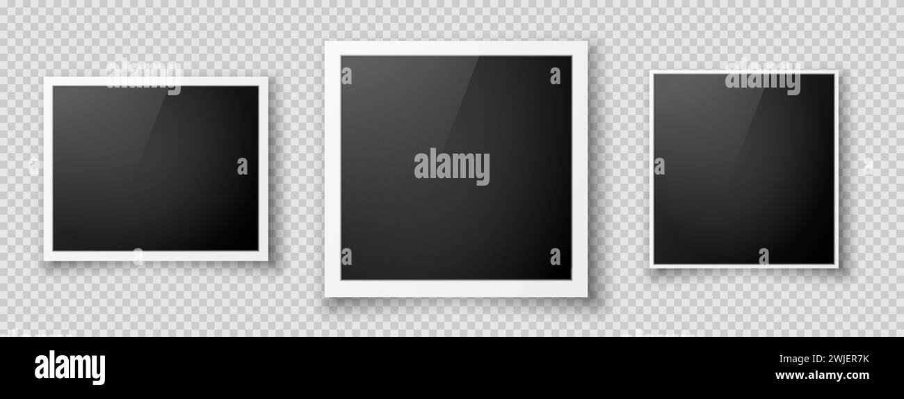 A set of realistic photo frames with highlights on a transparent ...