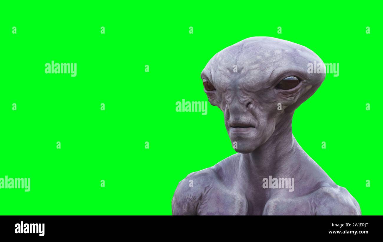 Scary Alien green screen isolate. 3d rendering Stock Photo - Alamy