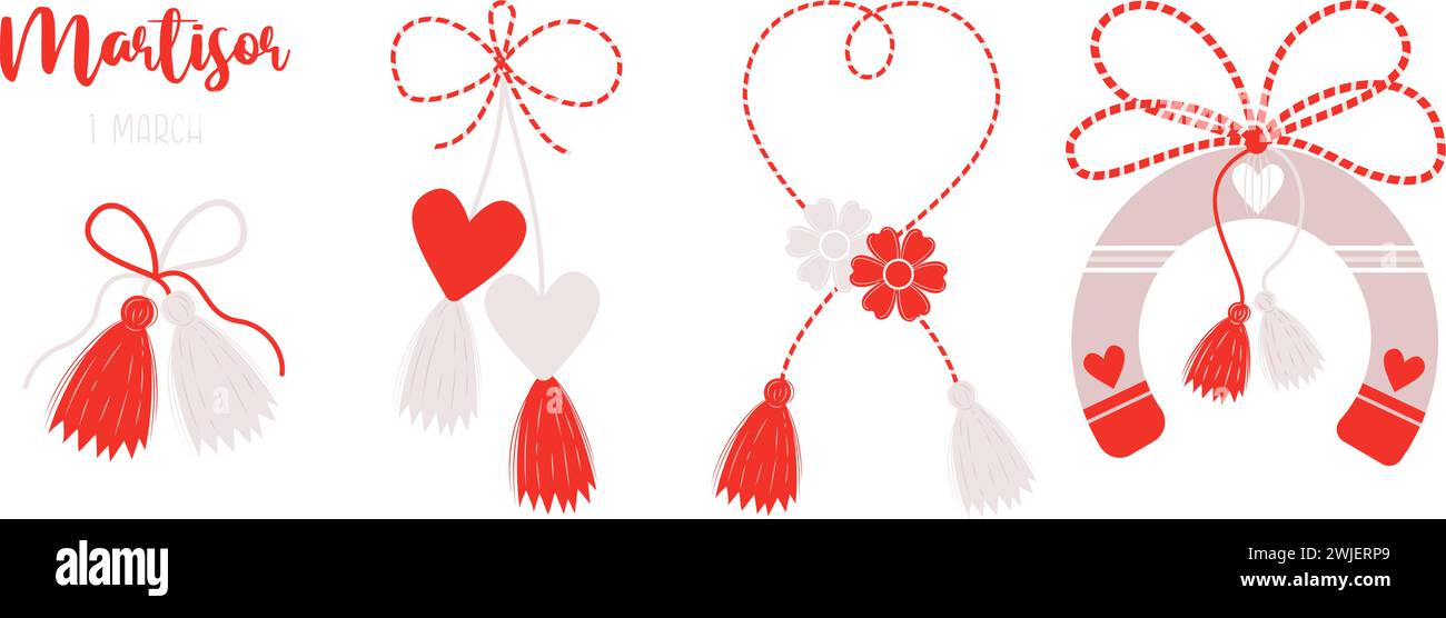 Collection Martisor holiday. Martenitsa talisman. Isolated Red and ...