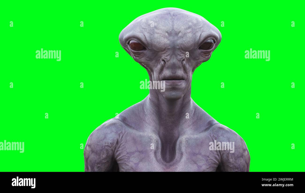 Scary Alien green screen isolate. 3d rendering Stock Photo - Alamy