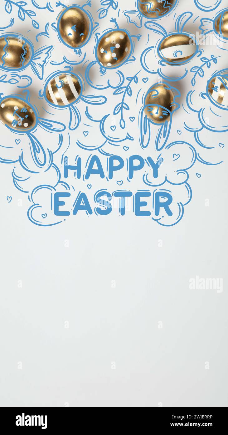 Creative vertical design with decorated eggs, doodles and Happy Easter ...