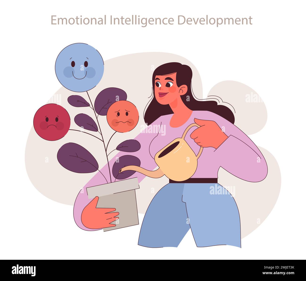 Emotional intelligence development concept. Illustration showcases growth in recognizing and ...