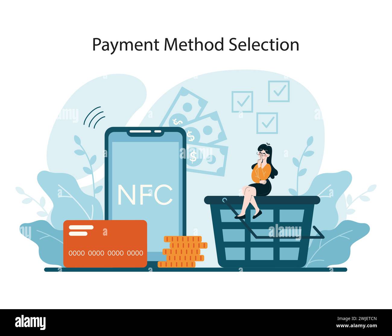 Payment Method Selection concept. Showcasing options between card ...