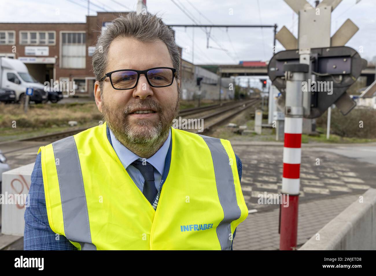 Dilbeek, Belgium. 15th Feb, 2024. Infrabel CEO Benoit Gilson poses for ...