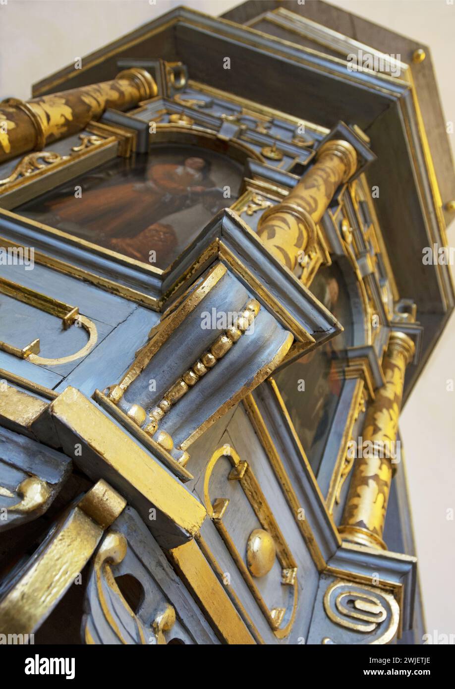 Wooden church pulpit from the Baroque period, Frantz Kunz 1653, origin ...