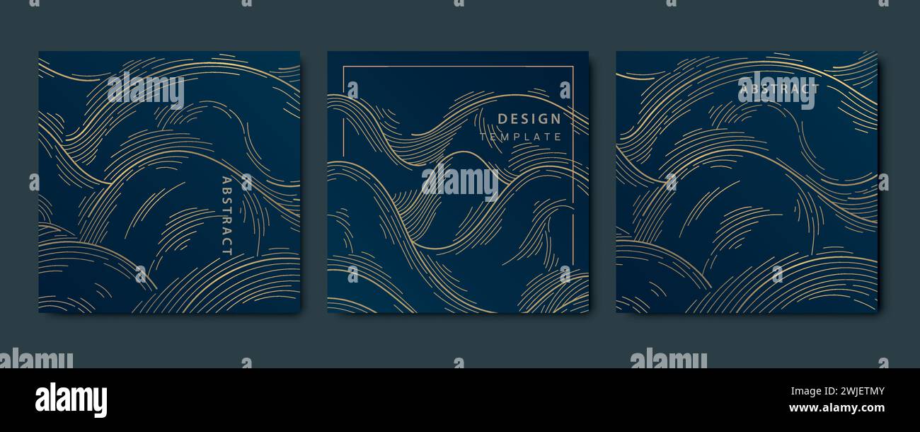 Vector set of gold wave patterns, abstract line design. Modern curve ...