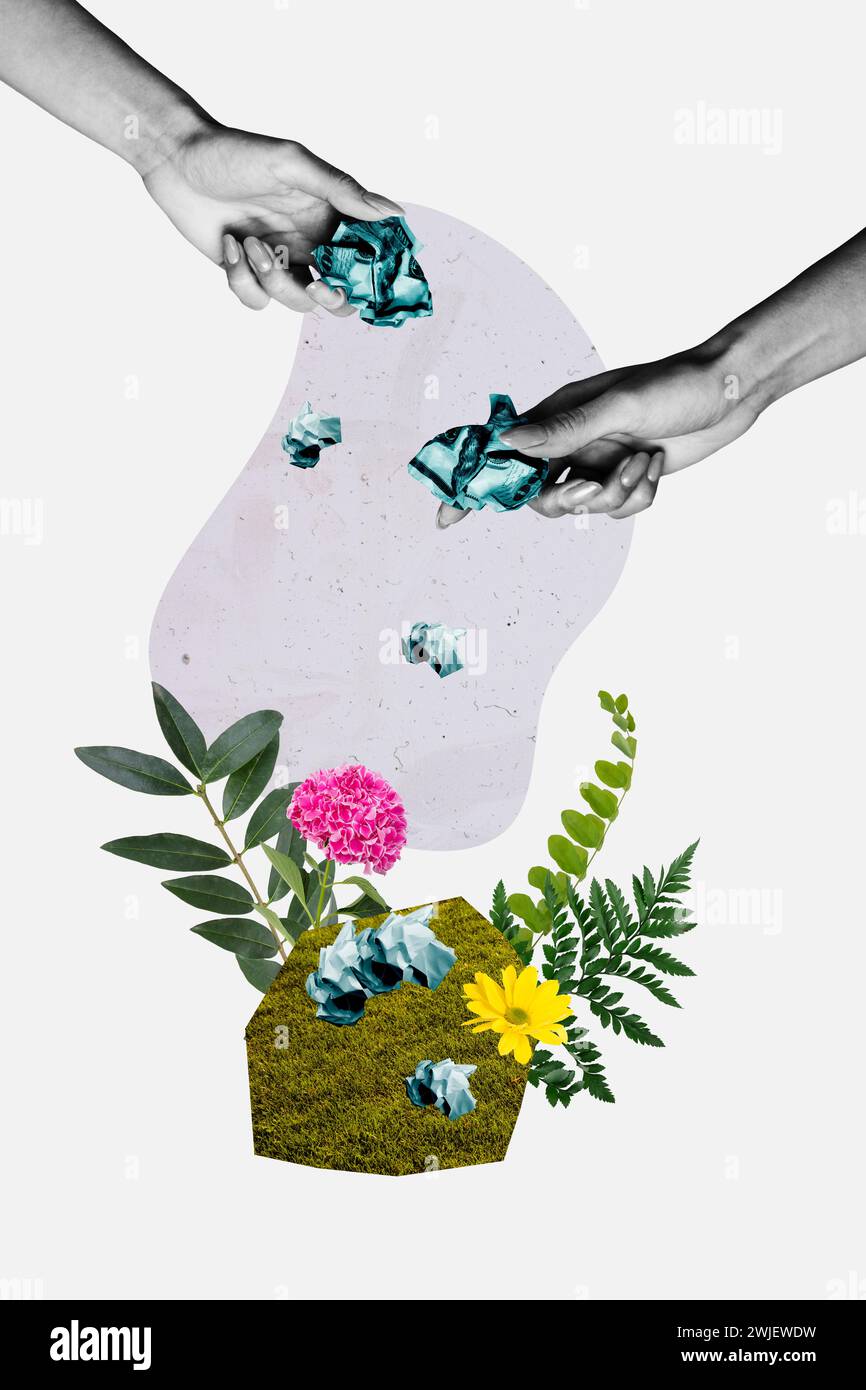 Collage photo concept of ecosystem damage throwing paper trash ...