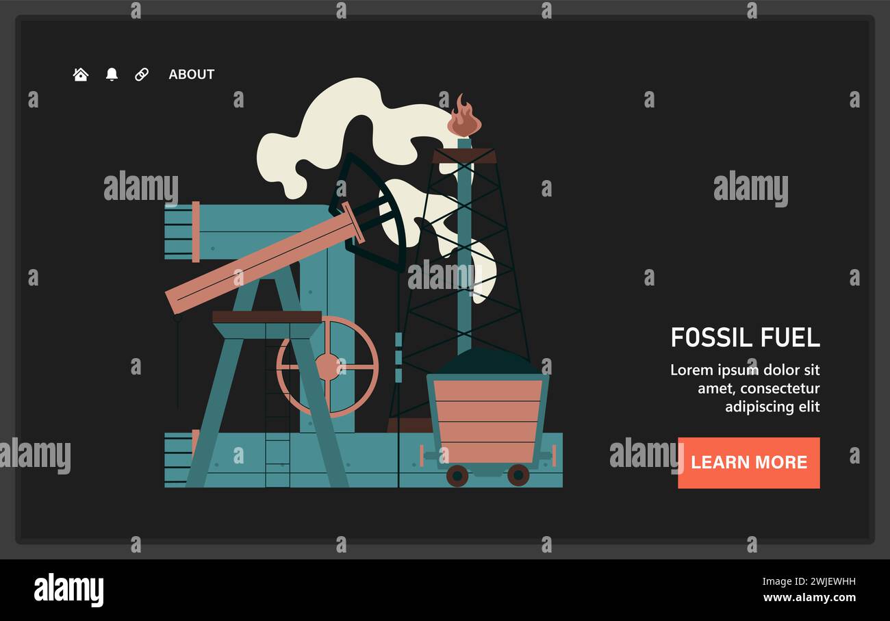 Fossil fuel web or landing. Fossil resources extraction process. Earth ...