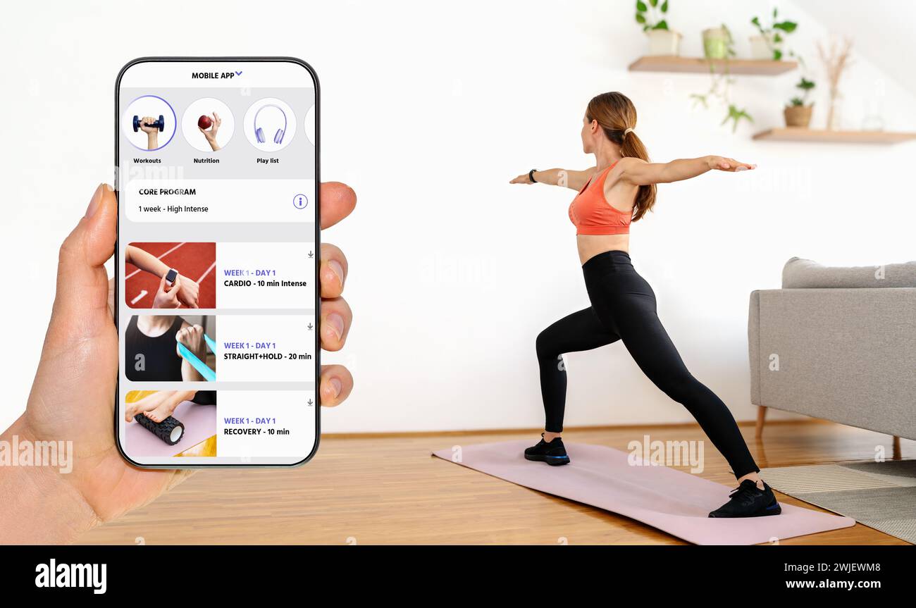 Home workout and yoga with sports mobile application. Fitness mobile ...