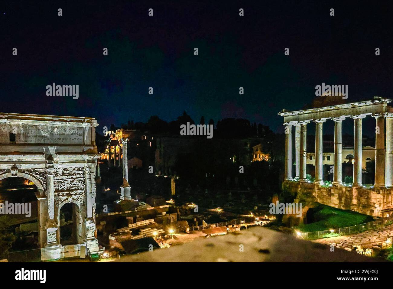 Italy, Rome - November 26, 2023: Roman Forum Illuminated at night ...