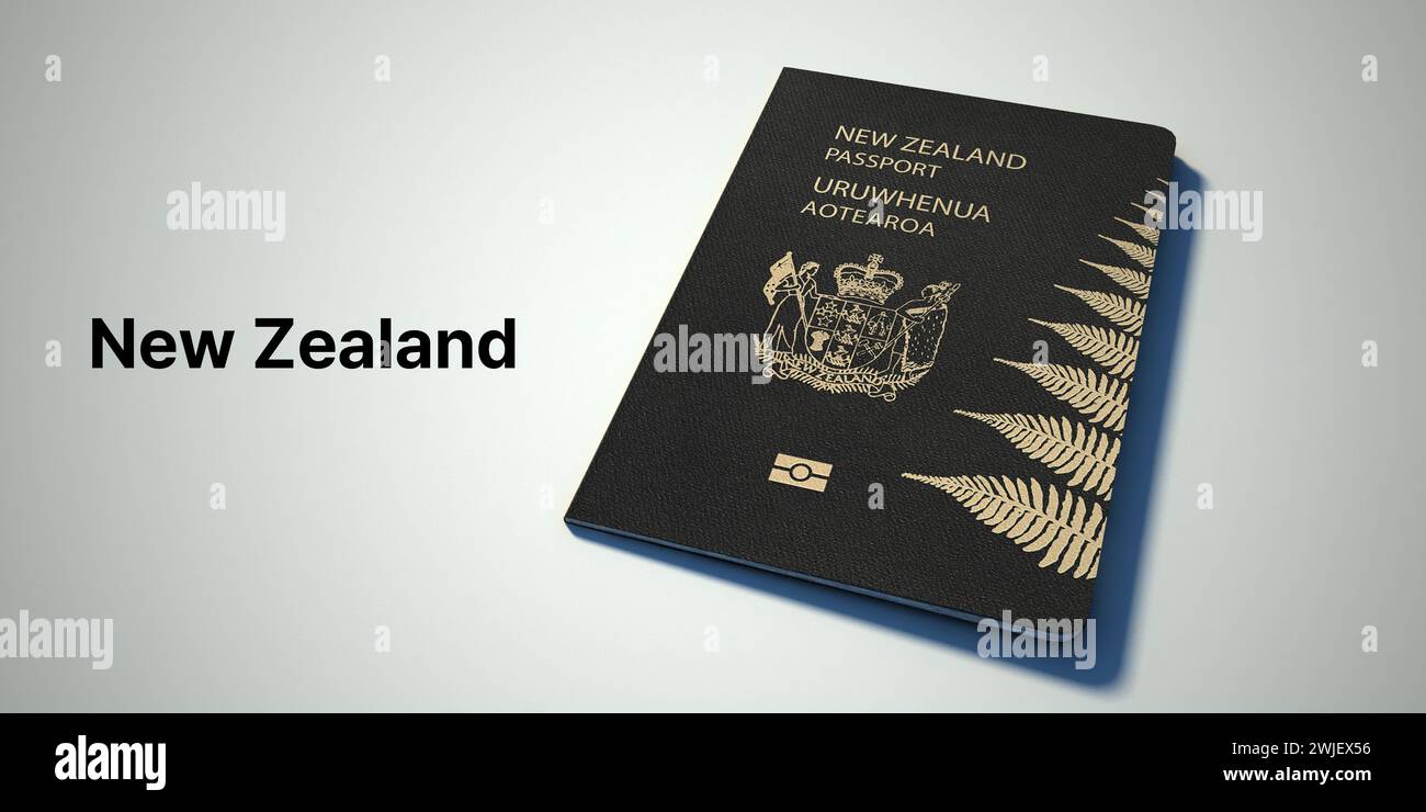 New Zealand passport. 3d rendering passport on white background Stock ...