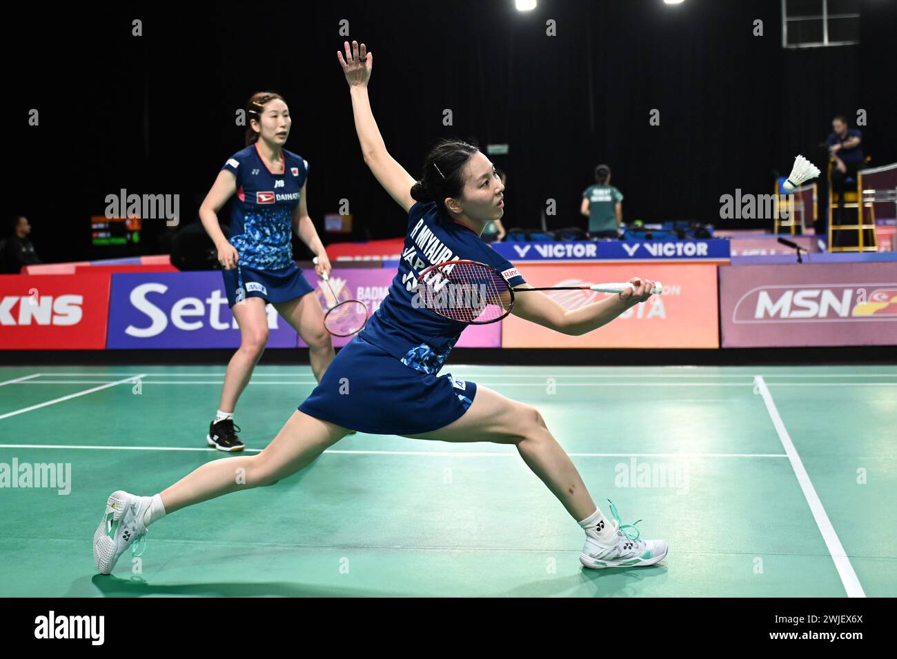 Shah Alam, Malaysia. 15th Feb, 2024. Miyaura Rena (R)/Sakuramoto Ayako ...
