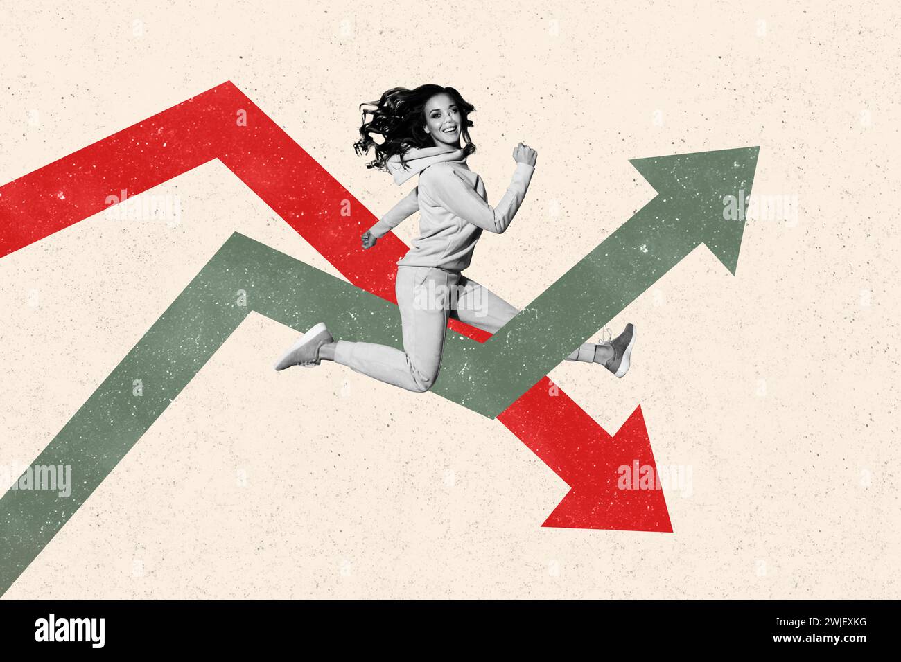 Creative photo collage picture young girl ride progress dynamic arrows ...