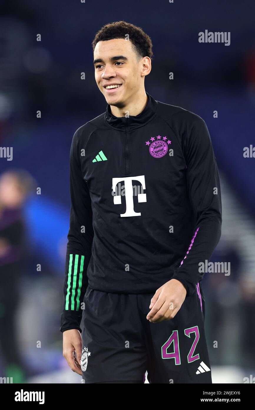 Rome, Italie. 14th Feb, 2024. Jamal Musiala of Bayern Munch looks on ...